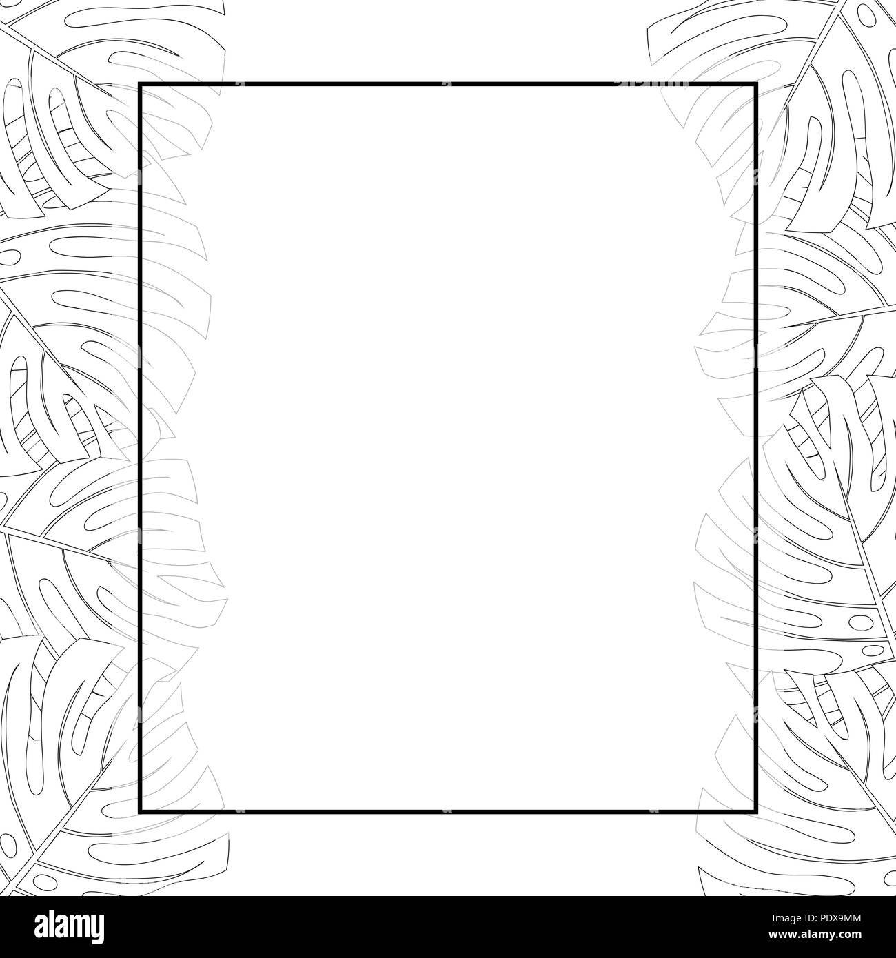 Philodendron Monstera Leaf Outline Banner Card Border. Vector ...