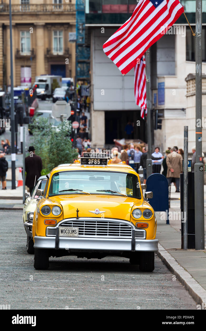 Vintage Washington DC yellow taxi cab photographed in Liverpool UK ...