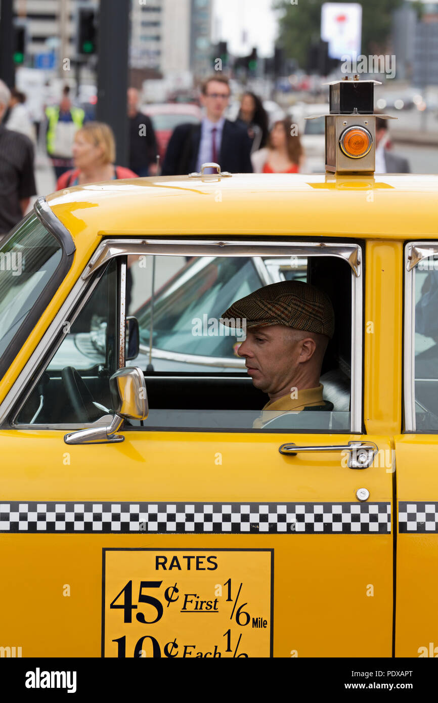 Vintage Washington DC yellow taxi cab photographed in Liverpool UK ...