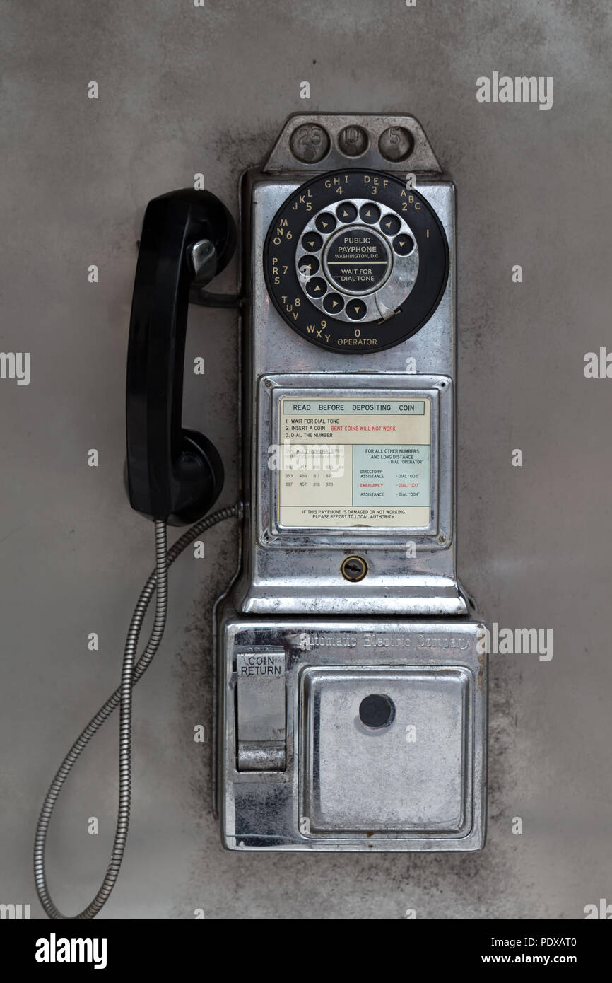 Vintage American public coin operated phone box used as a movie prop ...