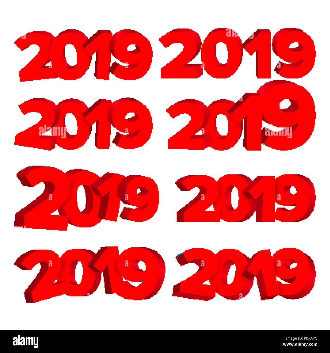 2019 3D Sign Set Vector. Red Numbers 2019. Design Element For Holidays ...