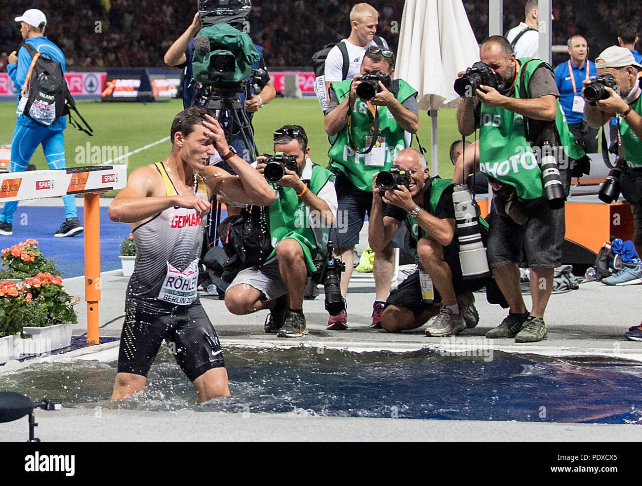 jubilation winner Thomas ROEHLER (Rohler) (GER / 1st place) jumps into ...