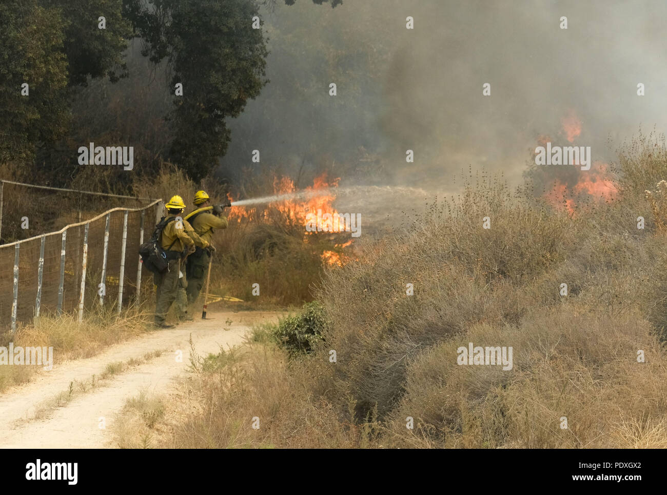 Los Angeles, California, USA. 10th Aug, 2018. Firefighters battle the ...