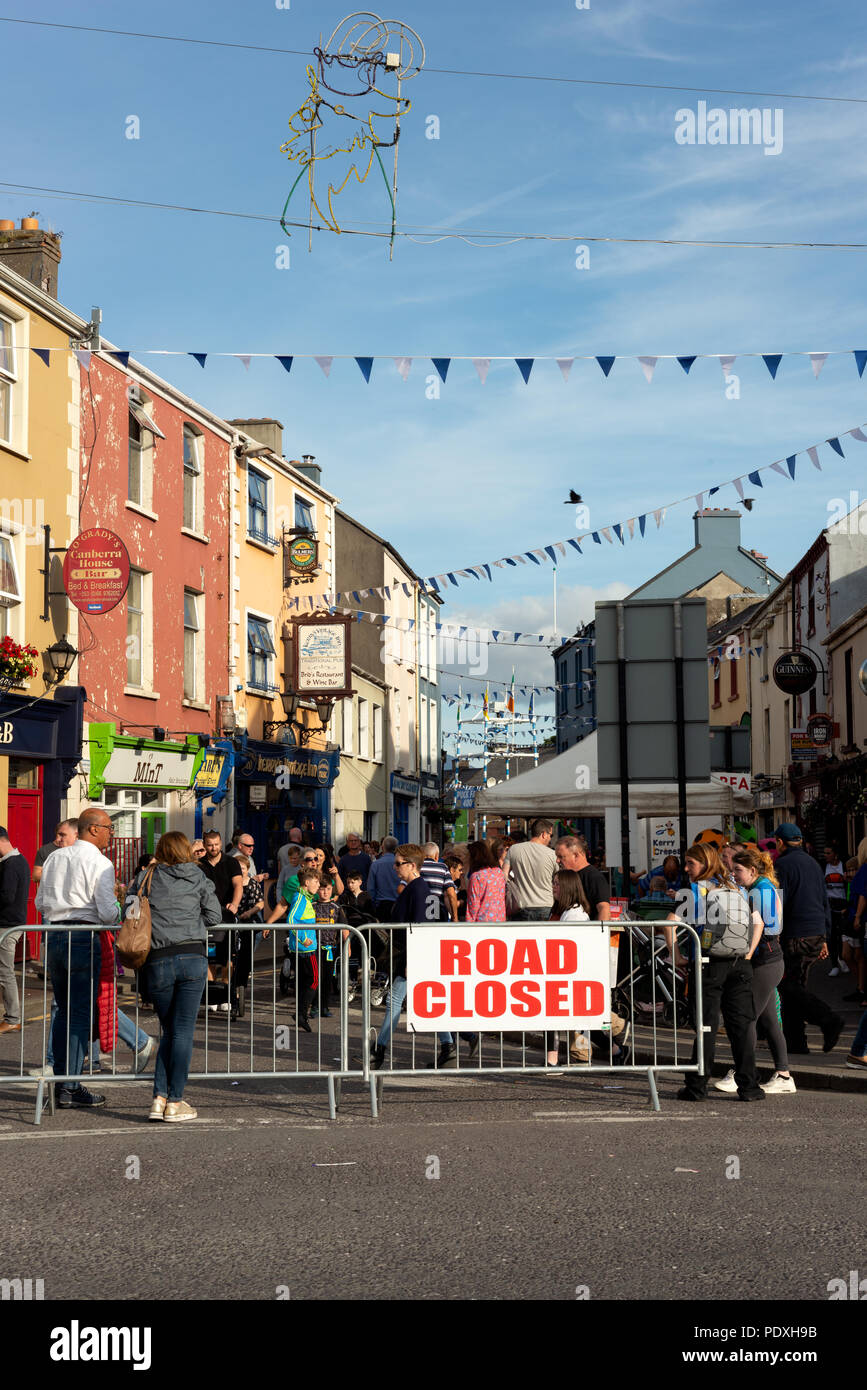 Road closed sign during the Puck Fair - Ireland's oldest traditional ...
