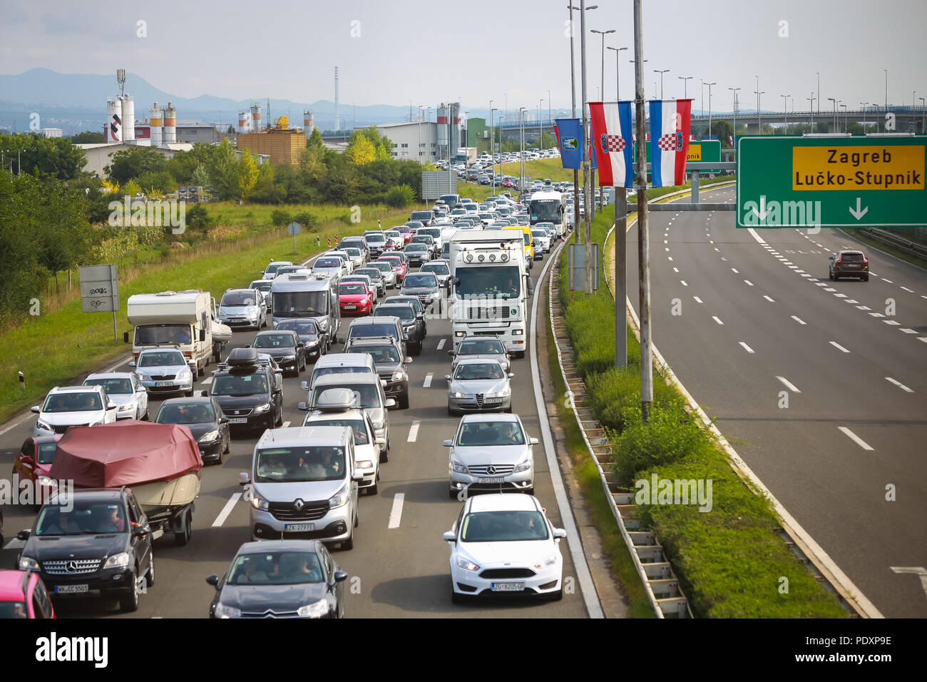 Zargreb, Croatia, August 11th, 2018 : Big traffic jam due to the large ...