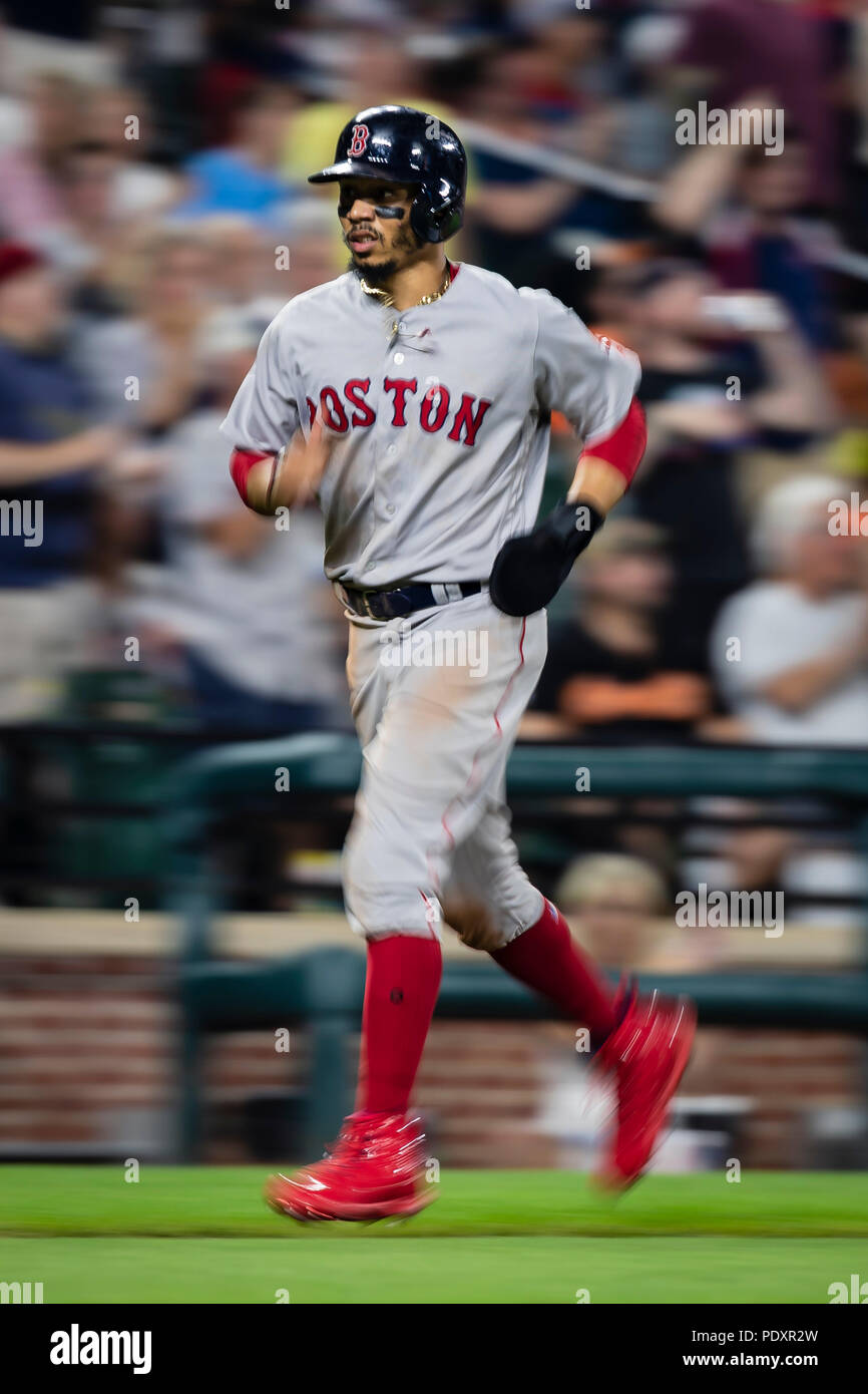 August 10, 2018: Boston Red Sox right fielder Mookie Betts (50) scores ...