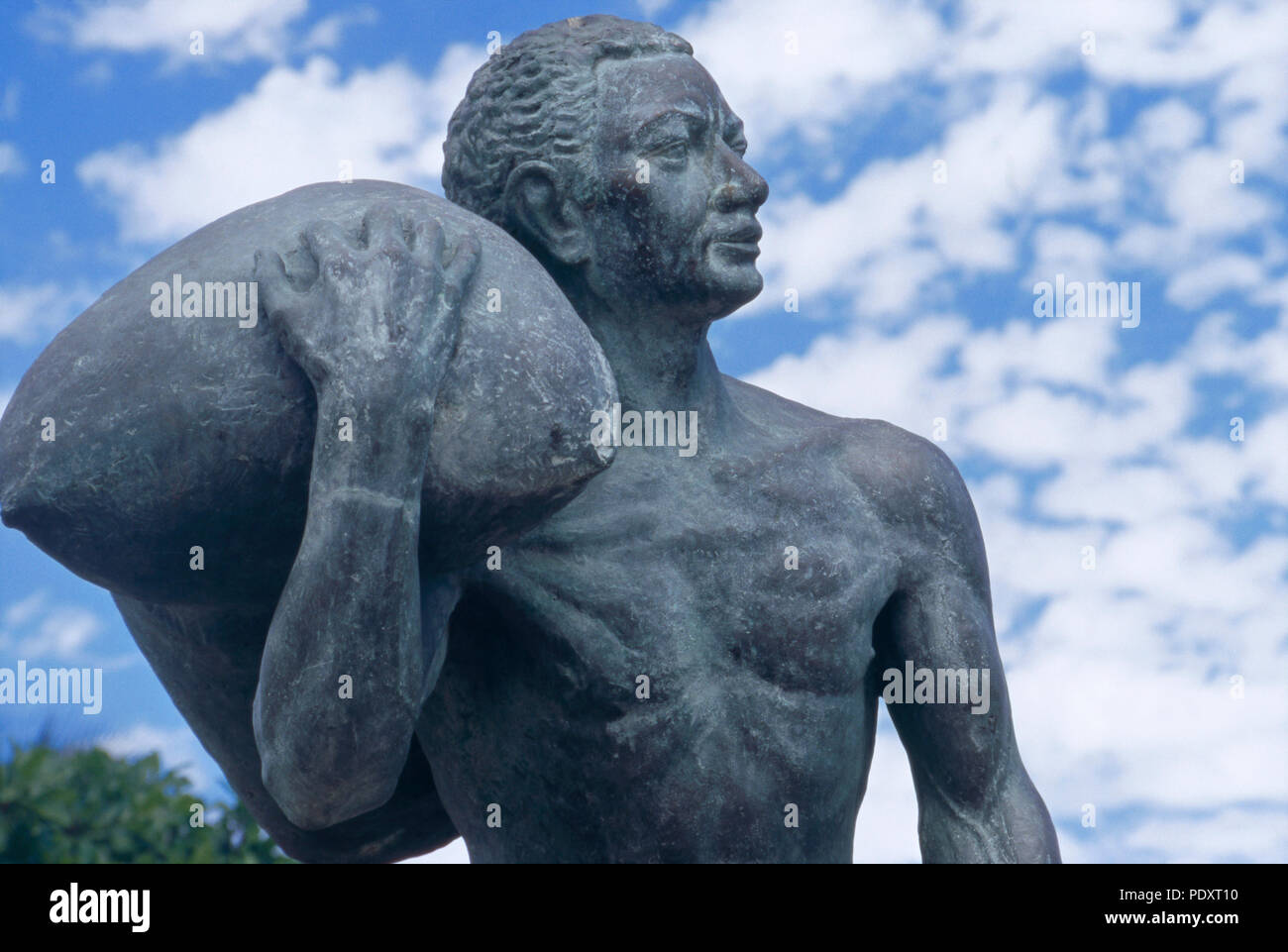 Statue of stevedore loading coffee for export, Puntarenas, Costa Rica ...