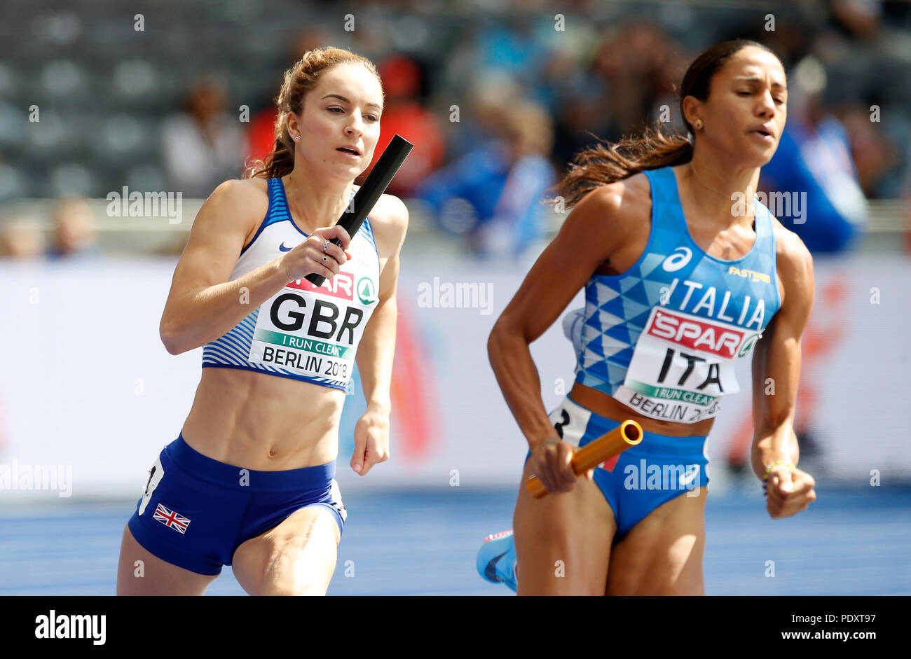 Great Britain's Emily Diamond (left) competes in Women's 4 x 400m Relay ...
