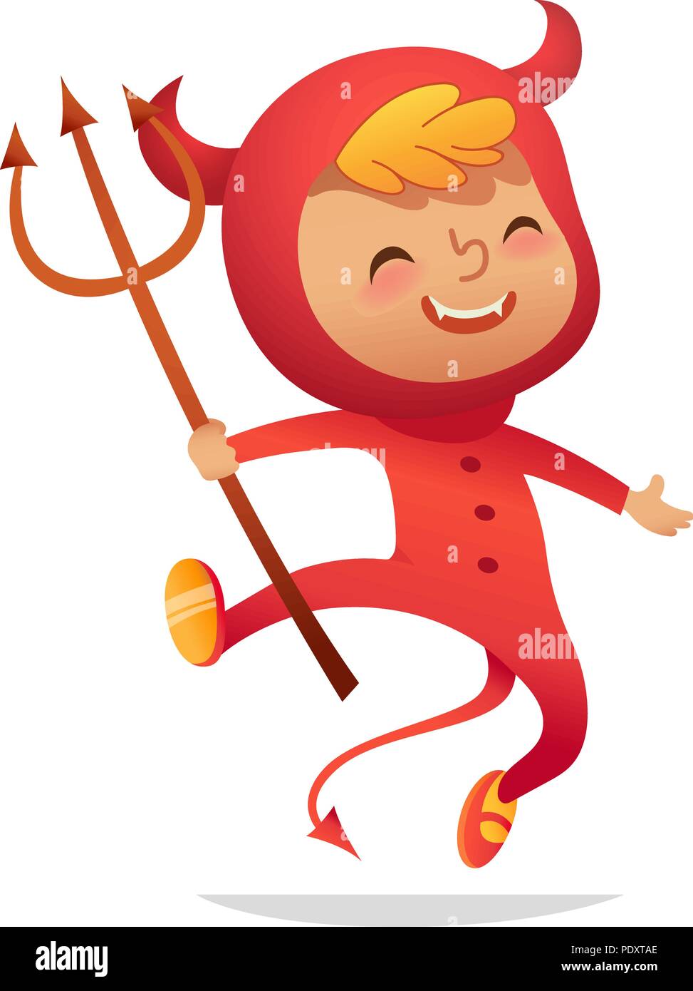 Halloween Kids Costume Party. Boy in halloween devil costume laughing ...