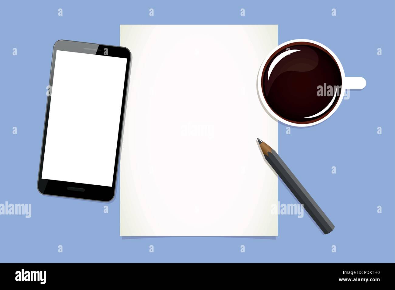 good morning coffee mobile phone and note black vector illustration ...