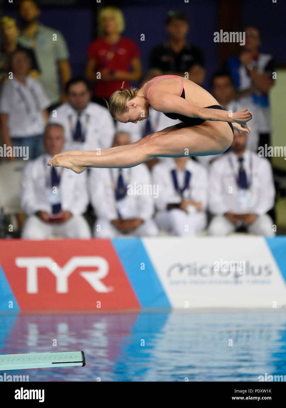 Russia's Nadezhda Bazhina competing in the Women's 1m Springboard Final ...
