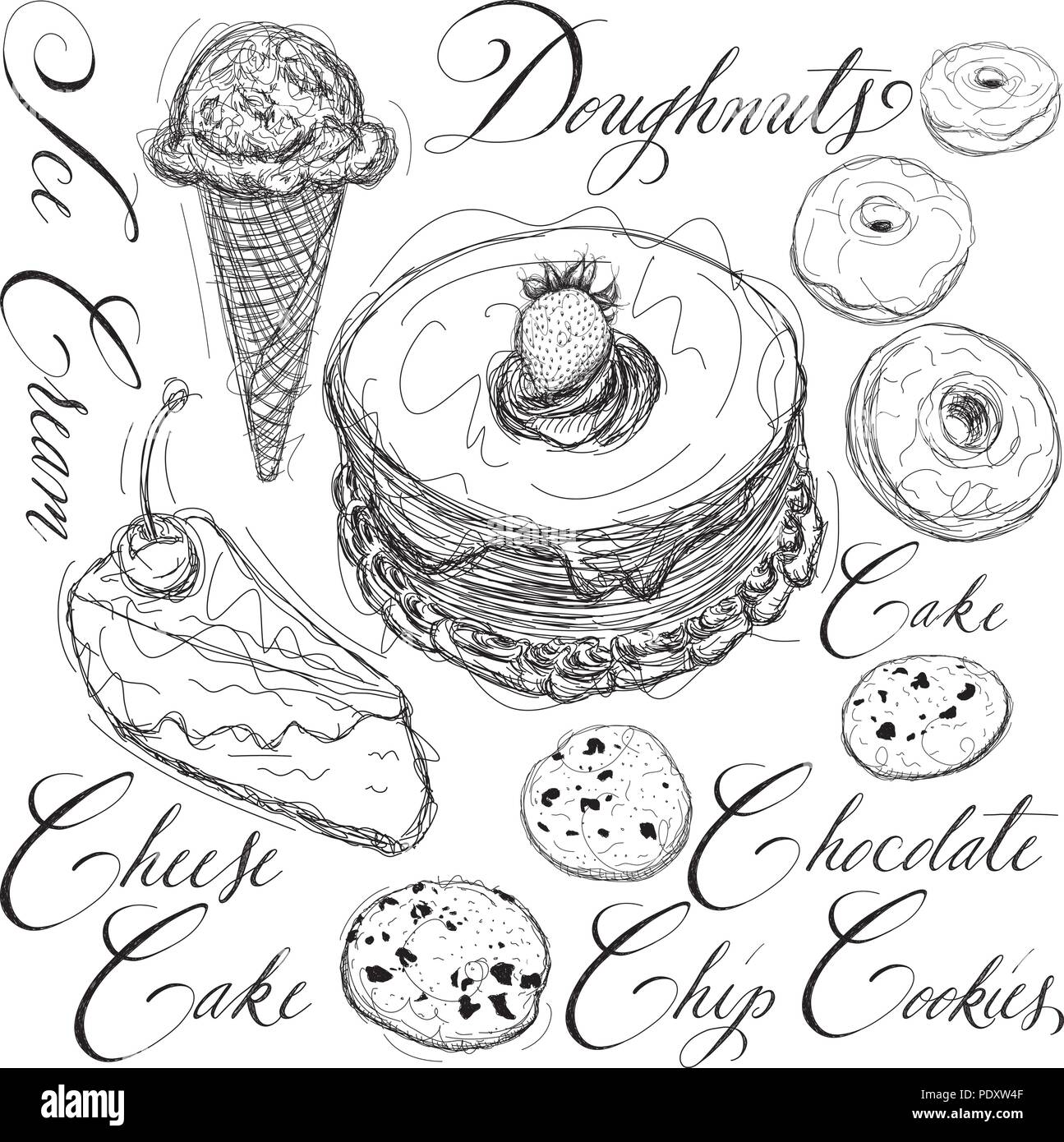 Dessert sketches with calligraphy Stock Vector Image & Art - Alamy
