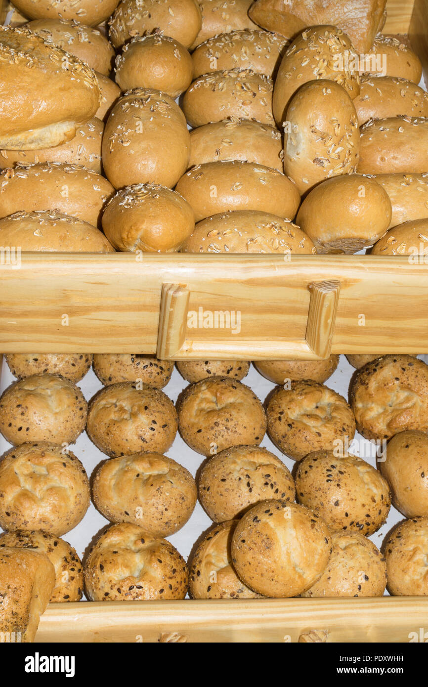 Homemade breads or bun on wood background, breakfast food background ...