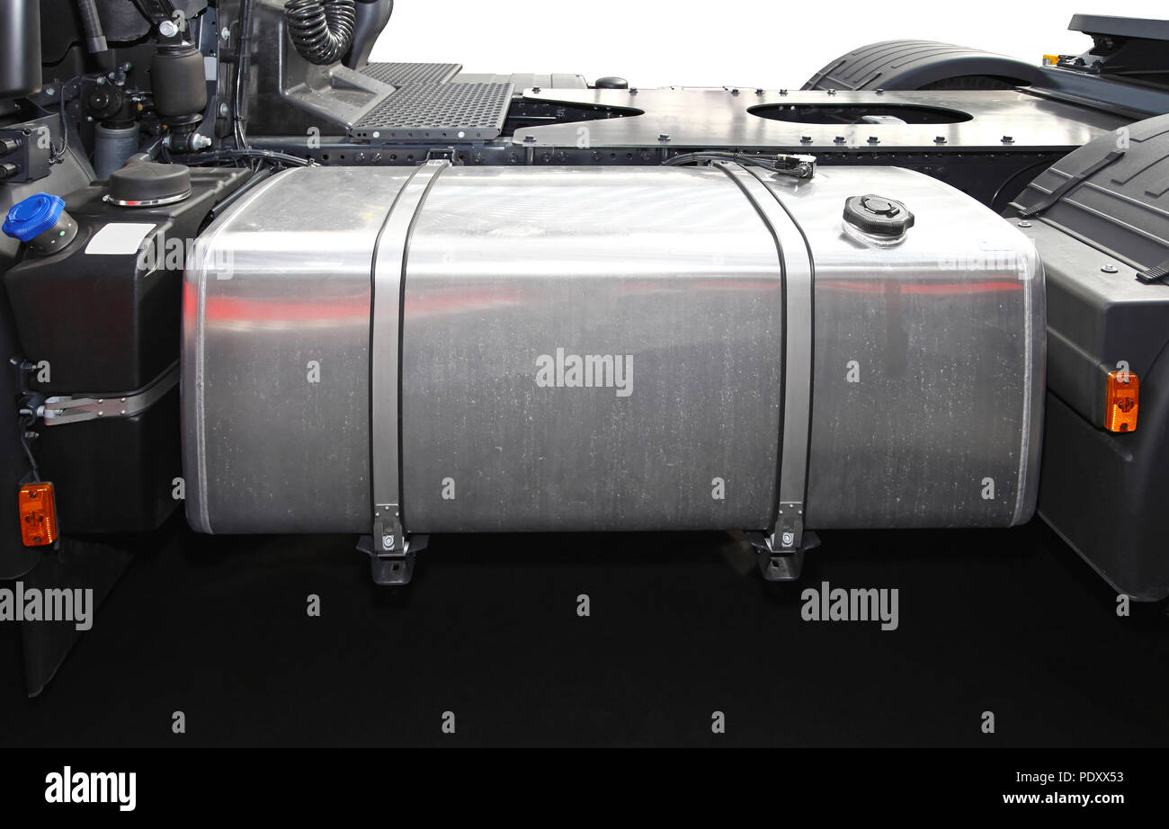 Stainless steel fuel tank at big truck Stock Photo - Alamy
