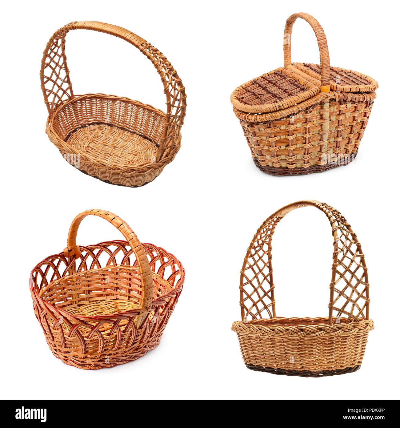 Set of wooden empty baskets isolated on white background Stock Photo ...