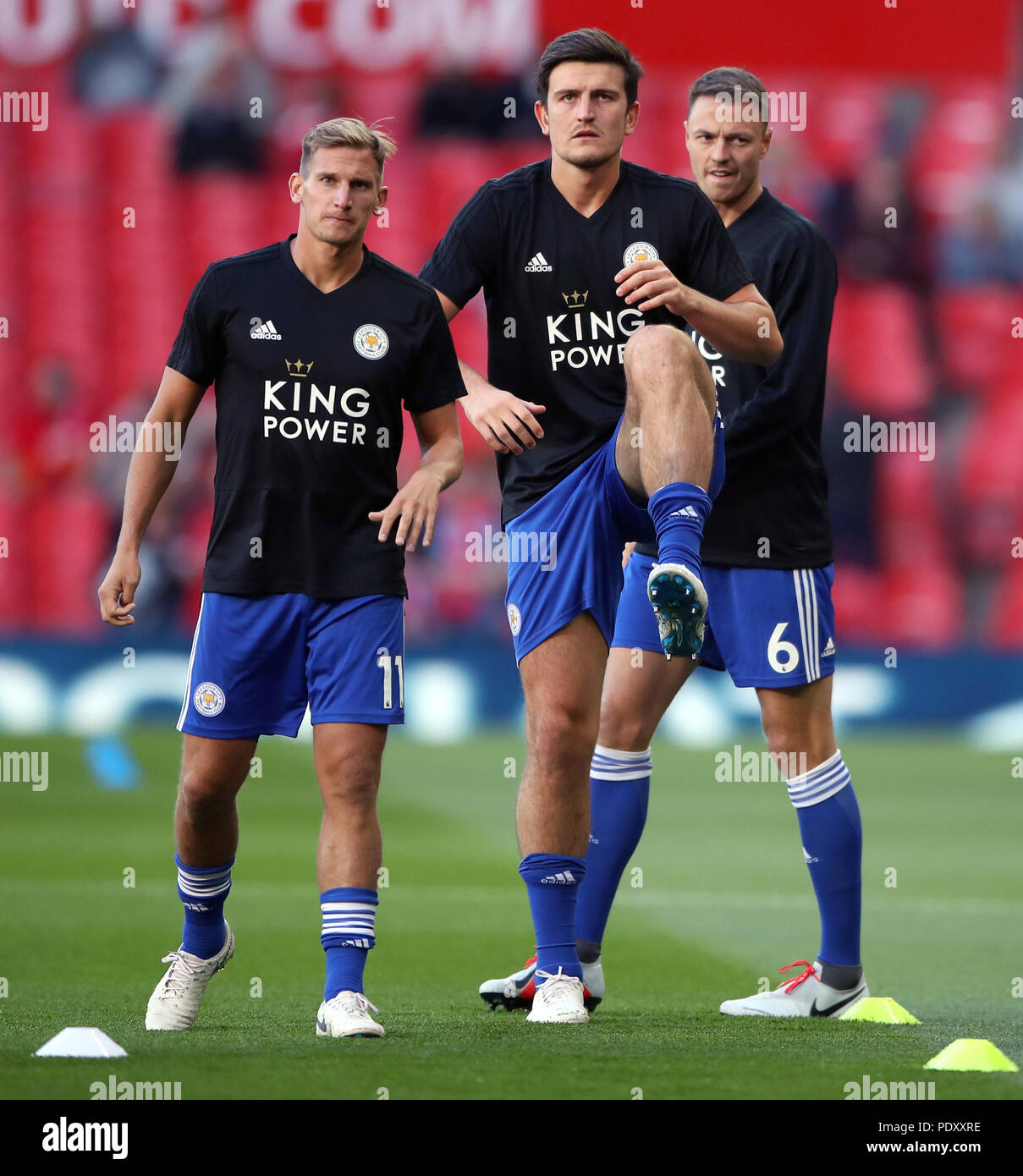 Leicester City's (from left to right) Marc Albrighton, Harry Maguire ...