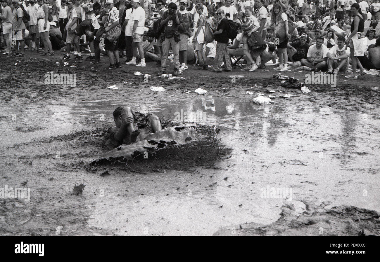 Young Adult Man Sliding in Mud during Woodstock Music Festival ...