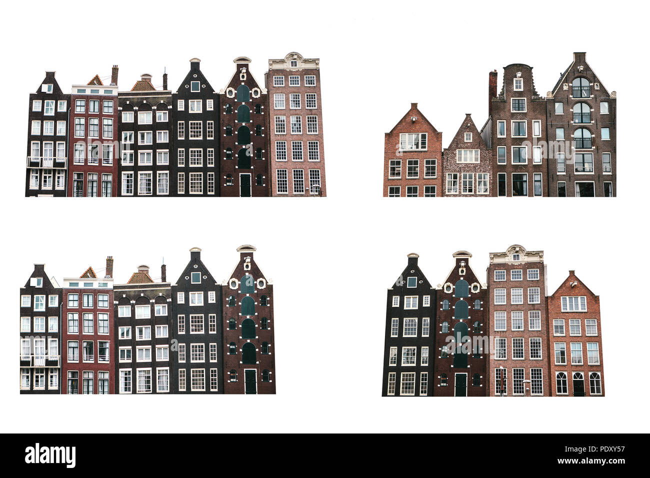 Set of traditional houses in Amsterdam in the Netherlands isolated on ...