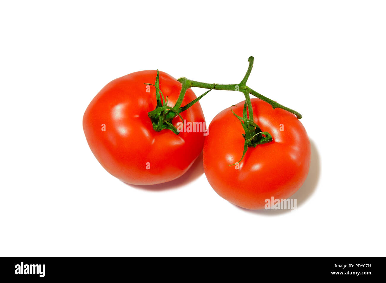 Two red tomatoes on the branch isolated on white background Stock Photo ...
