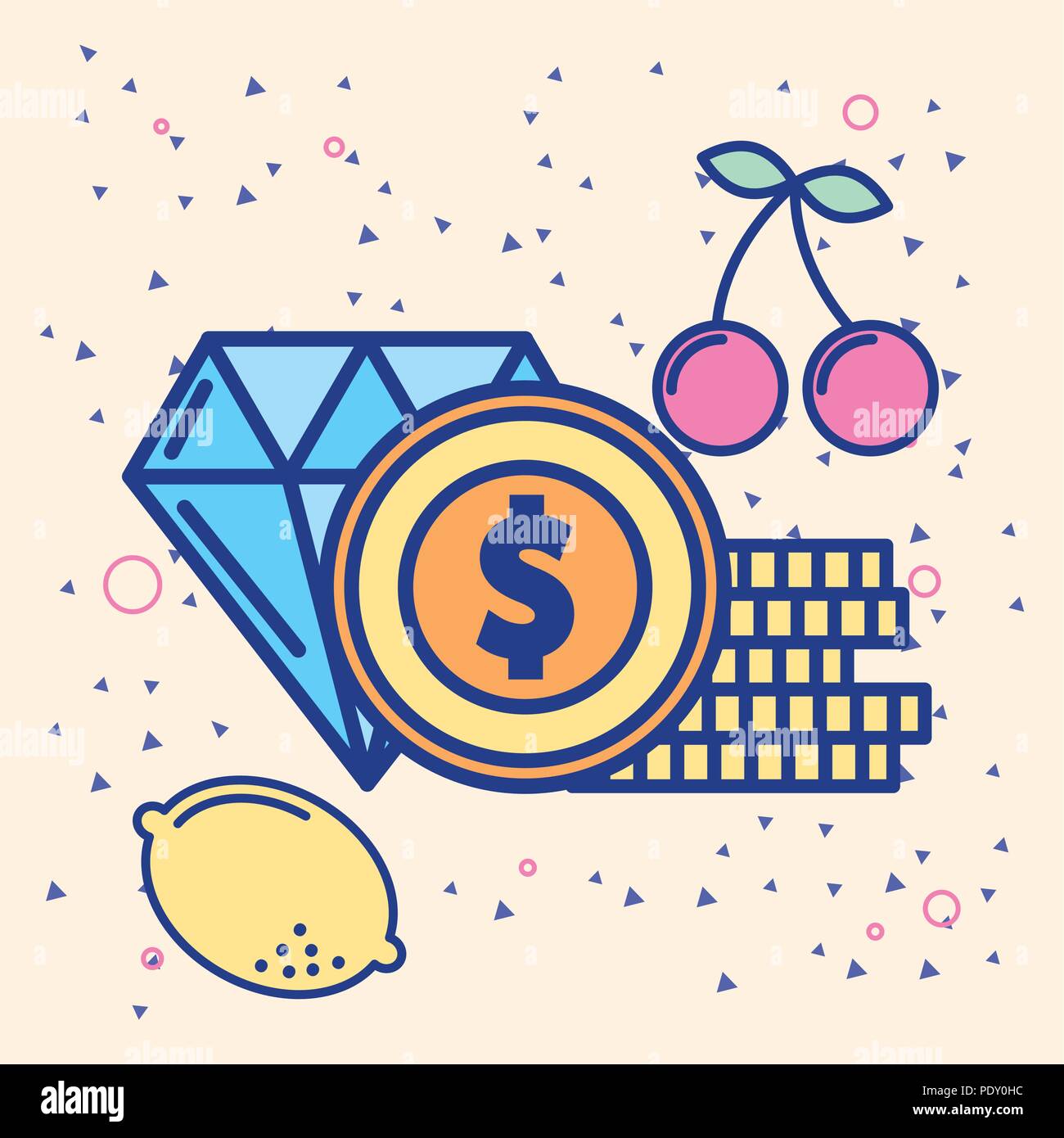 casino diamond coins dollar fruits game vector illustration Stock ...
