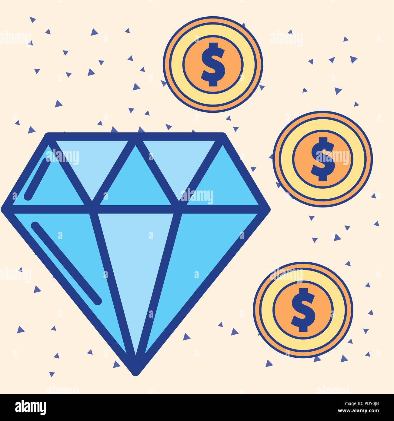 big diamond and dollar coins treasure vector illustration Stock Vector ...