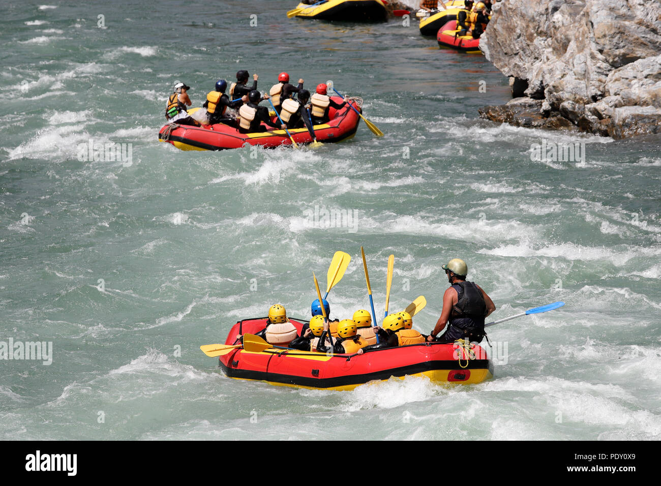 White water rafting on the rapids of river Yosino in Japan Stock Photo ...
