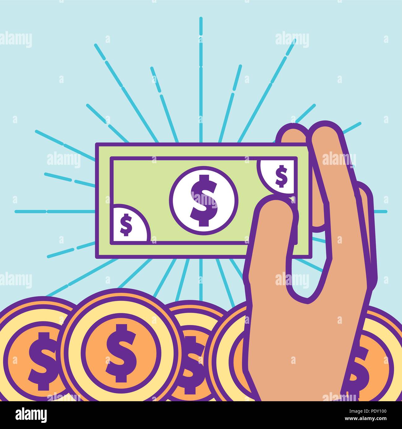 hand holding banknote dollar coins money cartoon Stock Vector Image ...