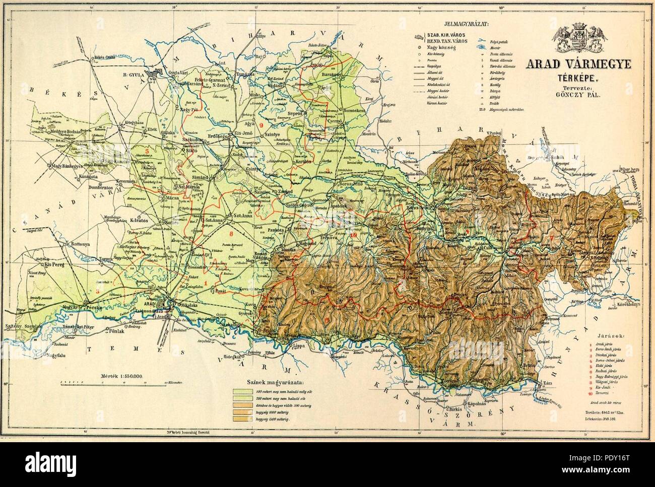 Arad county map (1891 Stock Photo - Alamy