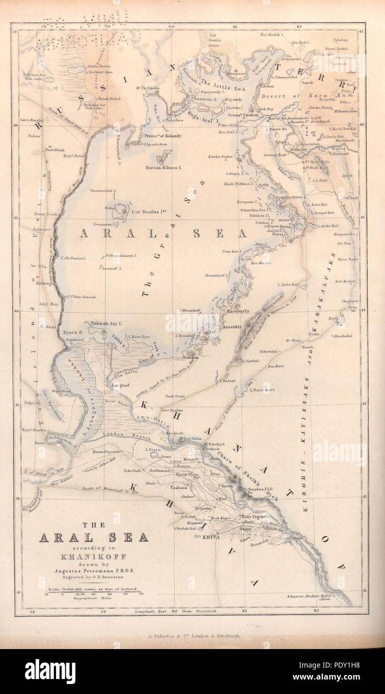 Aral Sea map by Khanikoff (1851) 2 Stock Photo - Alamy