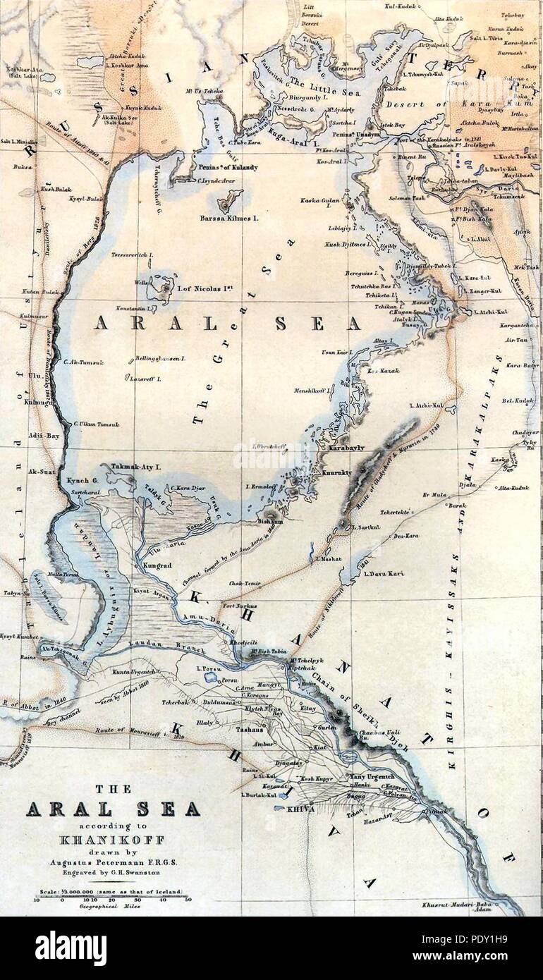 Aral Sea map by Khanikoff (1851 Stock Photo - Alamy