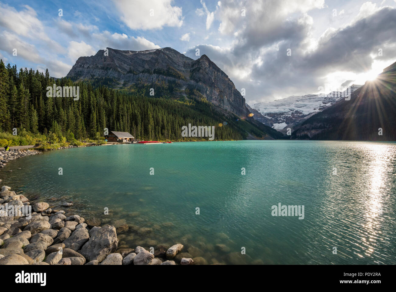 Lake Louise with Mount Victoria, Sunbeams, Banff National Park, Rocky ...