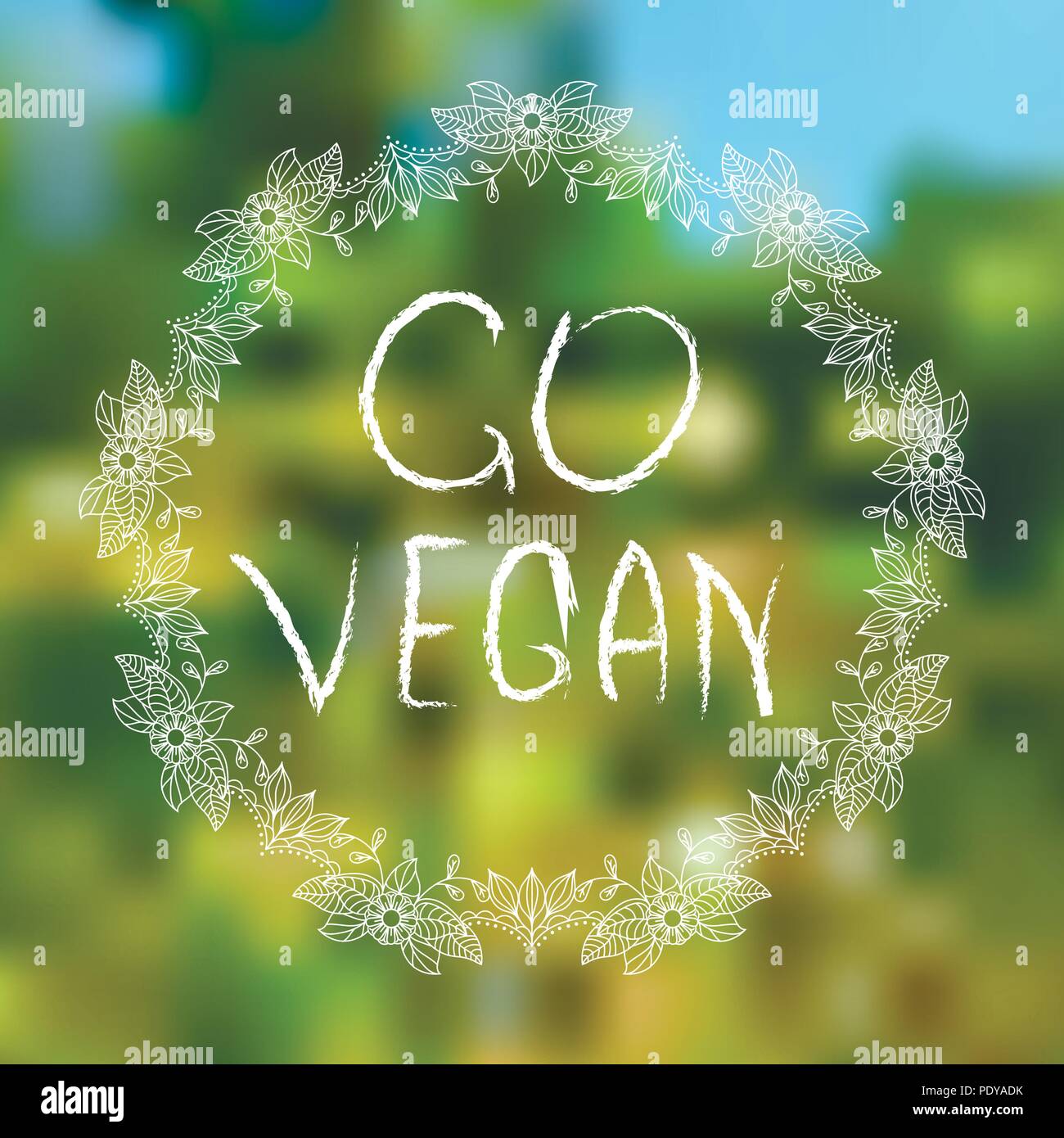 Go vegan. Hand-sketched typographic elements on blured background Stock ...