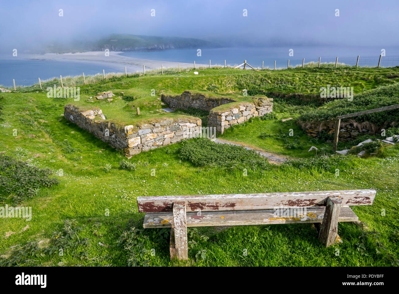 View over 12th-century chapel ruins on St Ninian's Isle and largest ...