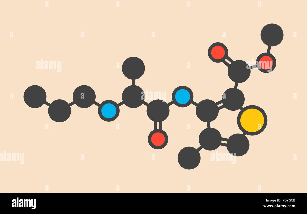 Articaine local anesthetic drug molecule. Stylized skeletal formula ...