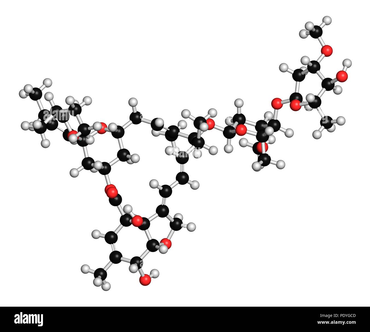 Abamectin insecticide molecule. 3D rendering. Atoms are represented as ...