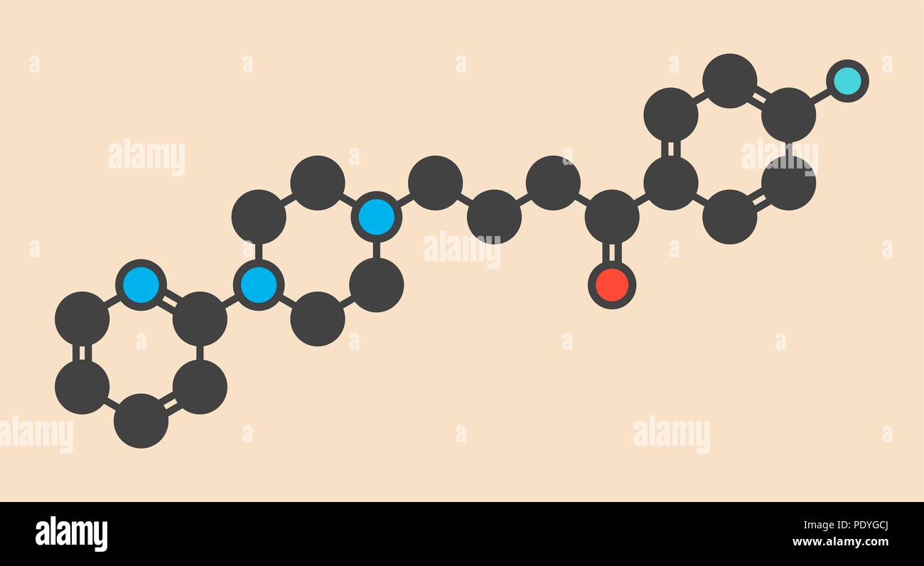 Azaperone antipsychotic drug molecule. Stylized skeletal formula ...
