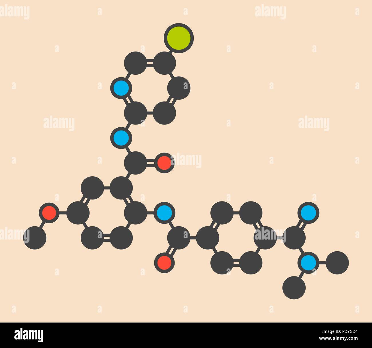 Betrixaban anticoagulant drug molecule. Stylized skeletal formula ...