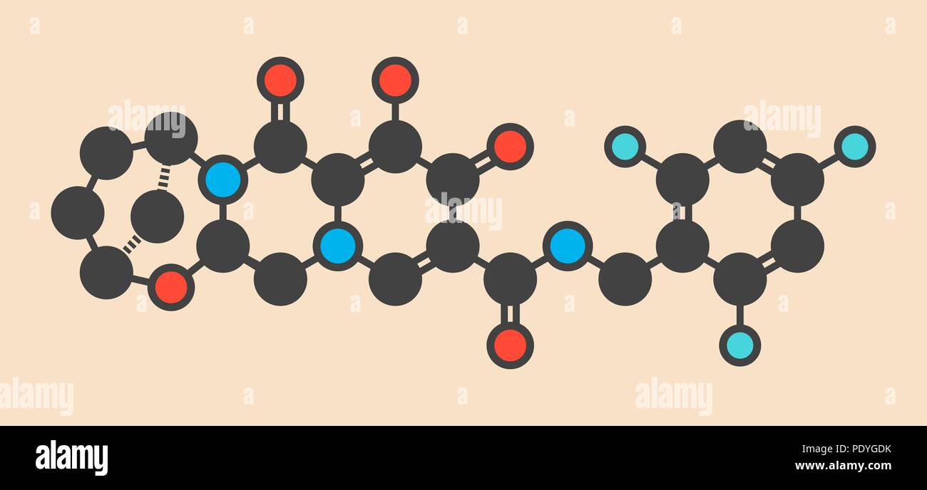 Bictegravir antiviral drug molecule. Stylized skeletal formula ...