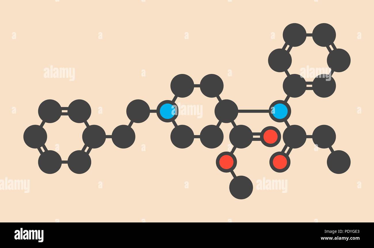 Carfentanil (carfentanyl) synthetic opioid drug molecule. Stylized ...