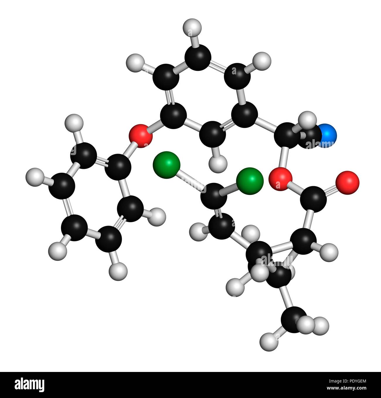 Cypermethrin insecticide molecule. 3D rendering. Atoms are represented ...