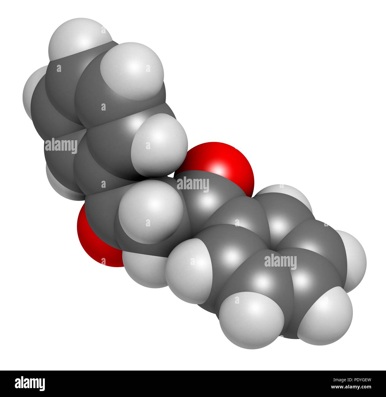 Dibenzoylmethane molecule. 3D rendering. Atoms are represented as ...