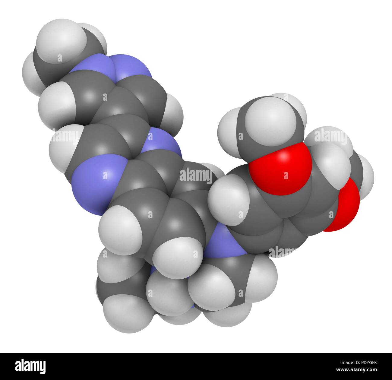 Erdafitinib cancer drug molecule (FGFR inhibitor). 3D rendering. Atoms ...