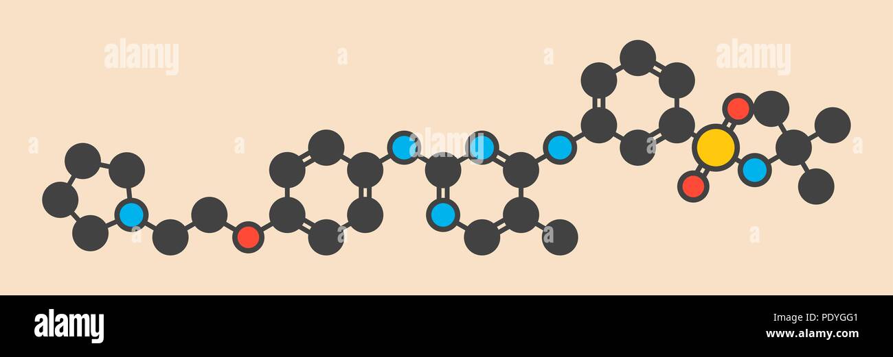 Fedratinib cancer drug molecule. Stylized skeletal formula (chemical ...
