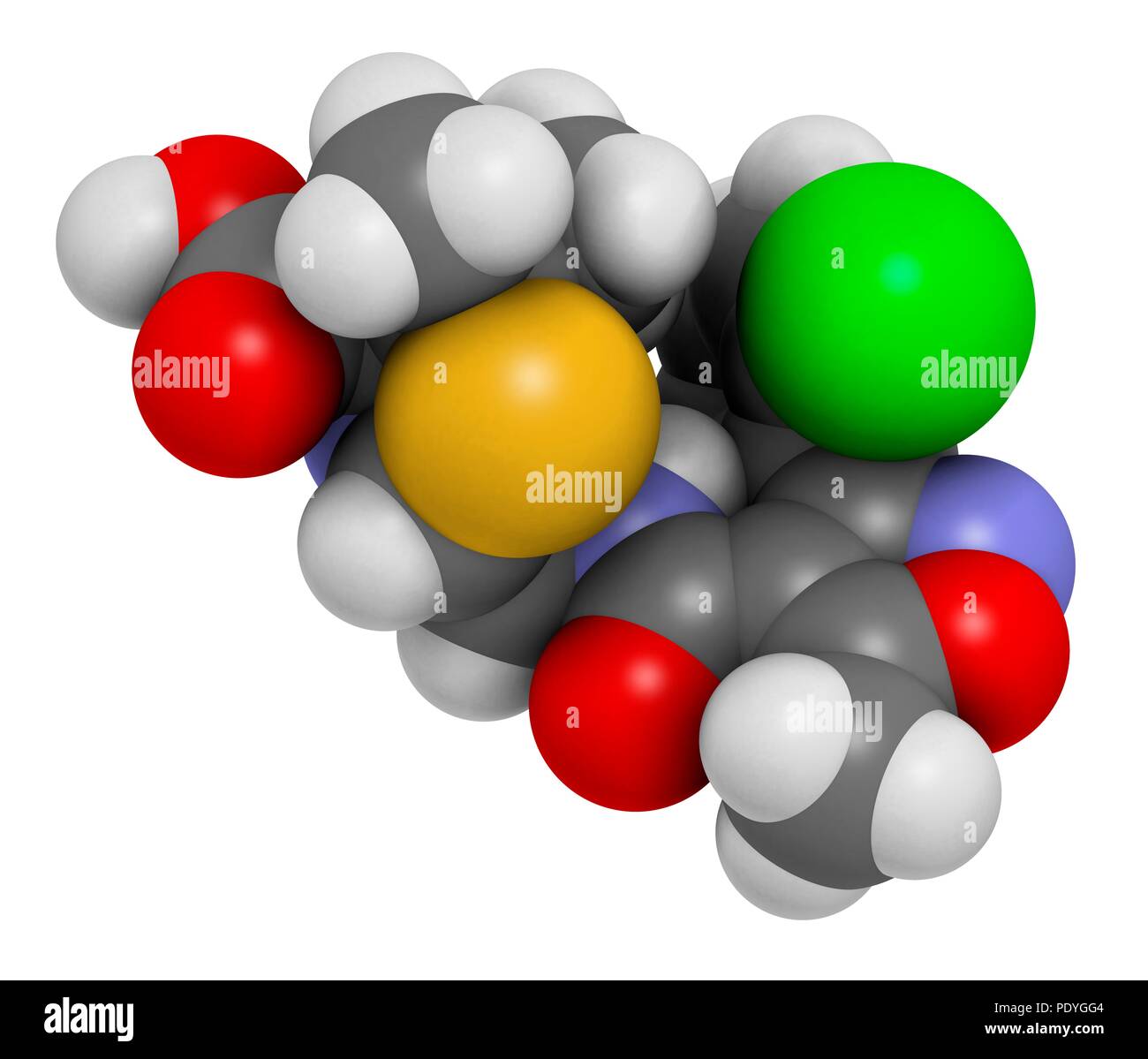 Flucloxacillin (floxacillin) antibiotic drug molecule. 3D rendering ...