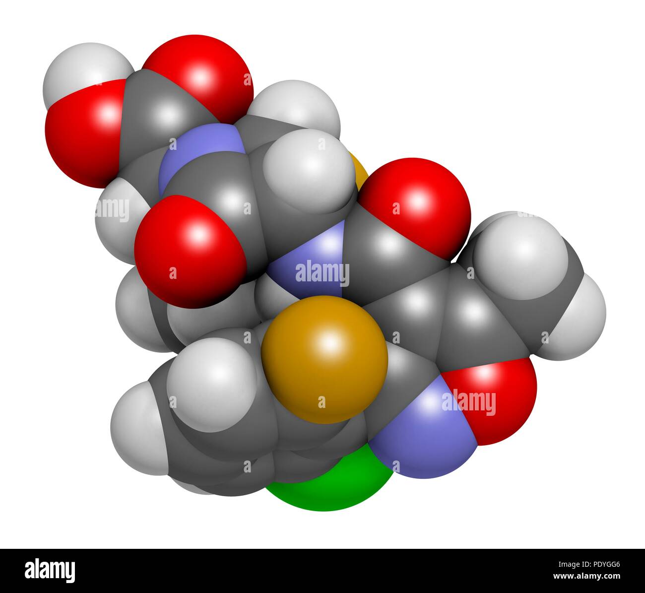 Flucloxacillin (floxacillin) antibiotic drug molecule. 3D rendering ...