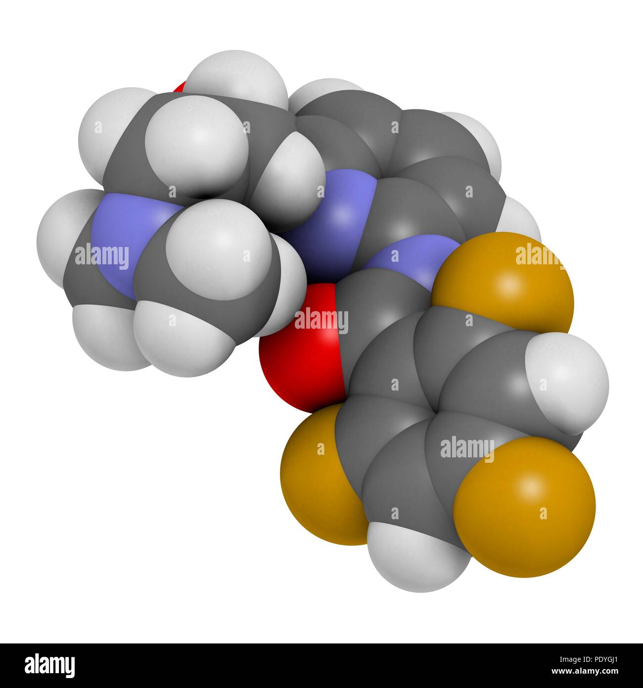 Lasmiditan migraine drug molecule. 3D rendering. Atoms are represented ...