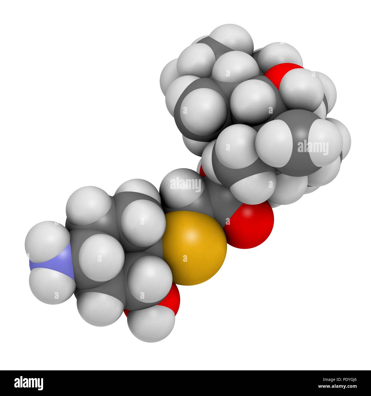 Lefamulin antibiotic drug molecule. 3D rendering. Atoms are represented ...
