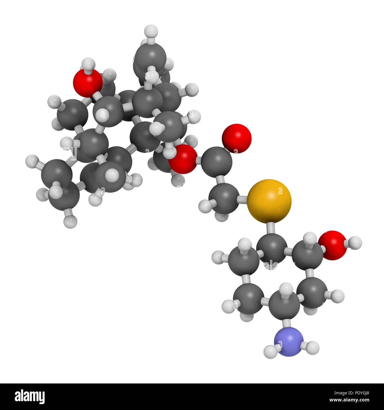 Lefamulin antibiotic drug molecule. 3D rendering. Atoms are represented ...