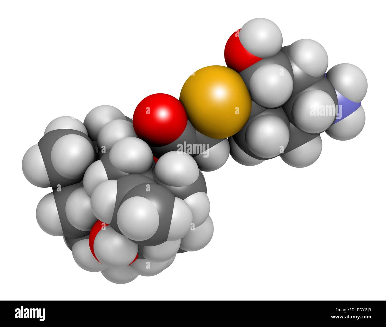 Lefamulin antibiotic drug molecule. 3D rendering. Atoms are represented ...