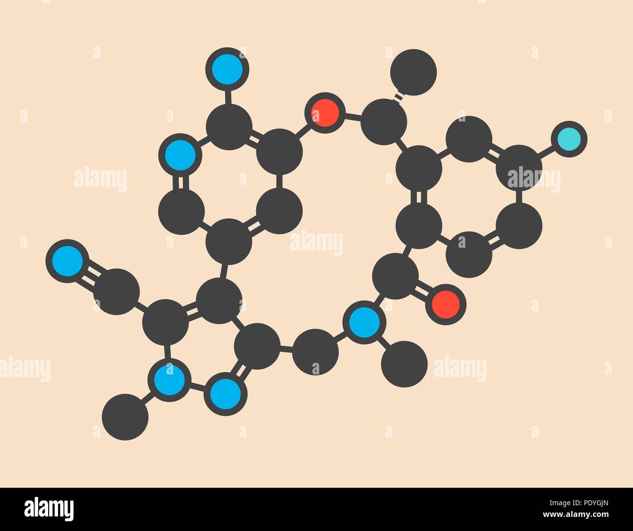 Lorlatinib cancer drug molecule. Stylized skeletal formula (chemical ...